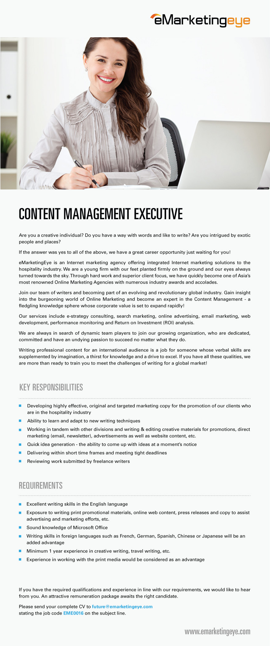 Content Management Executive / Creative Writer