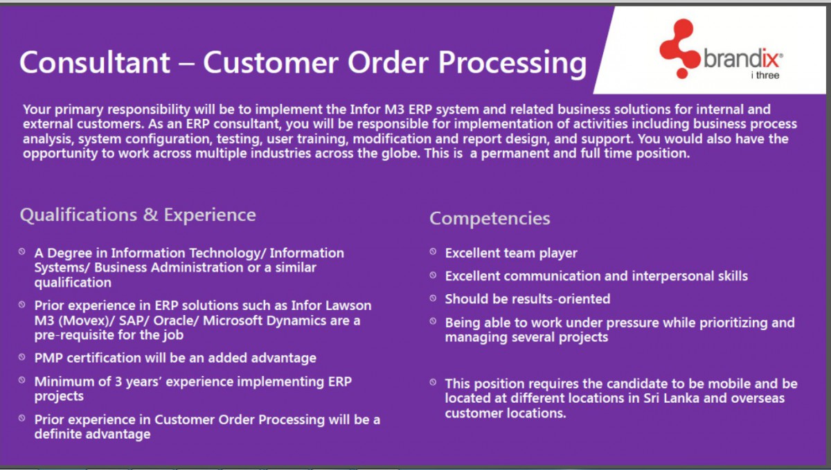 Consultant - Customer Order Processing