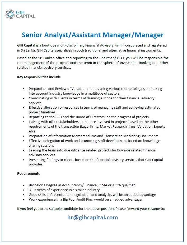 Senior Analyst / Assistant Manager / Manager