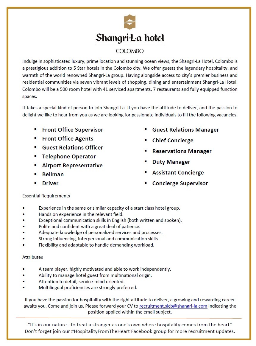 Front Office Supervisor Front Office Agents Guest Relations Officer